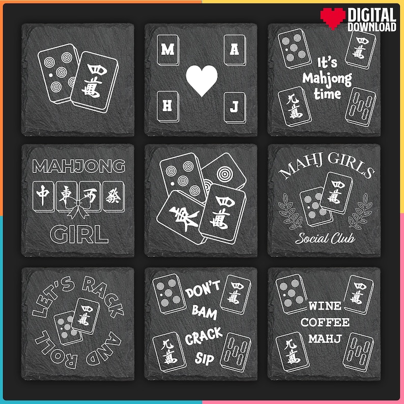 Mahjong Game Laser Engraving PNG Bundle Digital Download for MAHJ Party ...