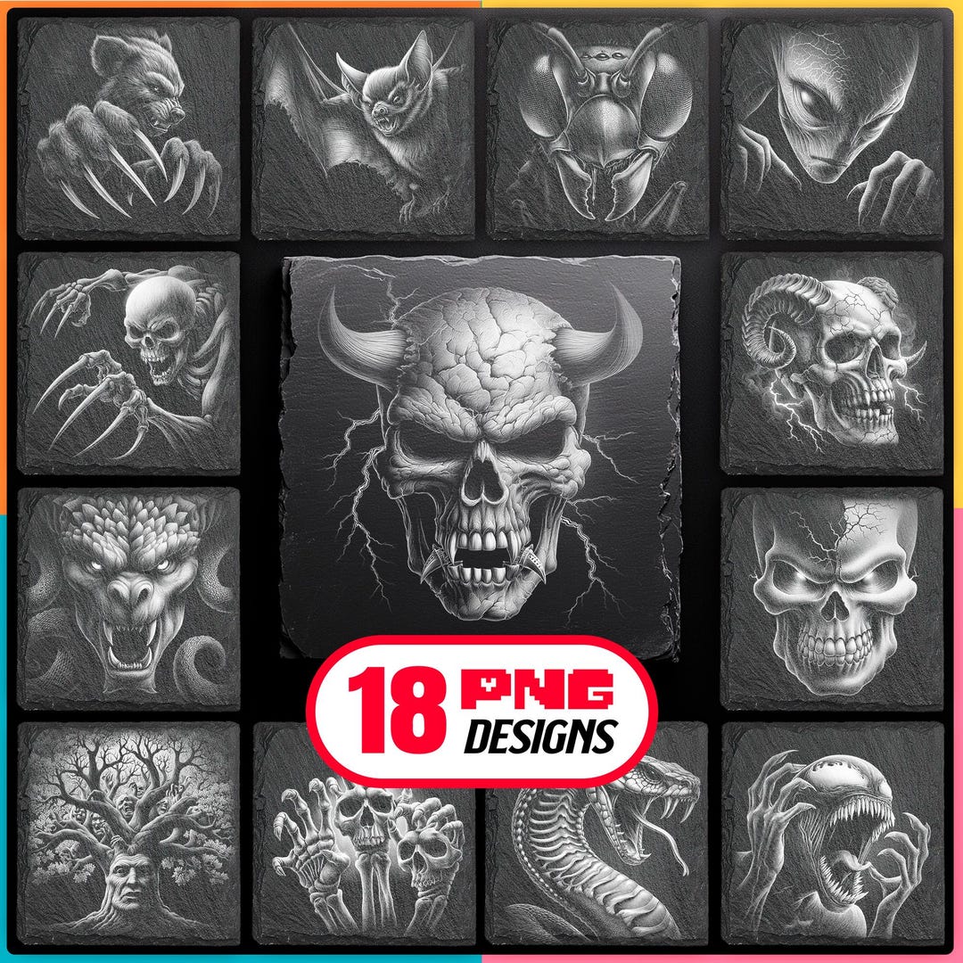 Horror Halloween Laser Files PNG Bundle for Engraving Digital Download ...