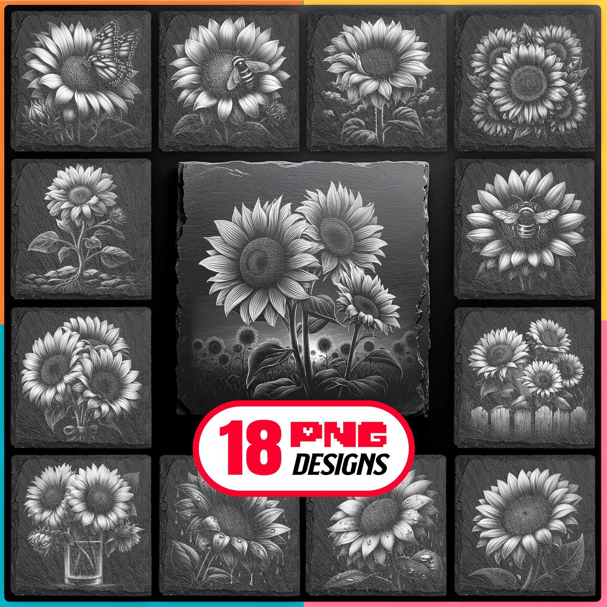 Sunflowers Laser Engraving Files Bundle - Farmhouse Slate Coaster PNG ...