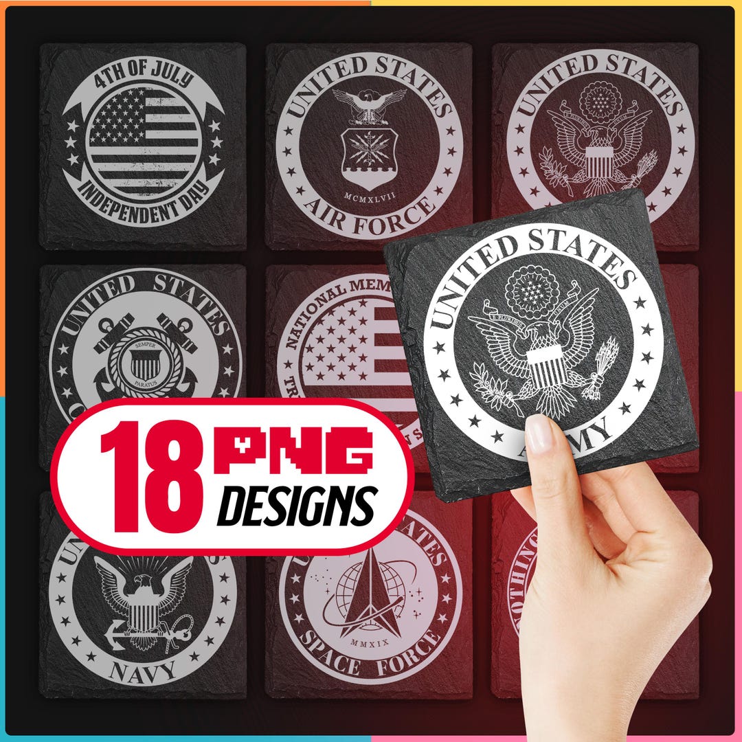 Slate Coaster Engrave Files Png Bundle With American Military Logos ...