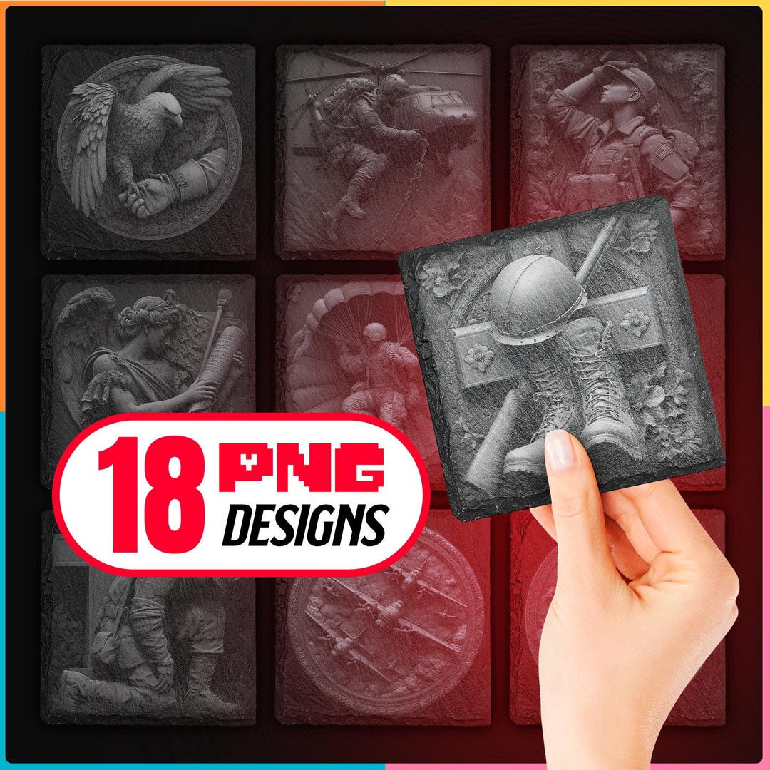 Military 3D Illusion Slate Coaster PNG Bundle Designs - Laser Files for ...