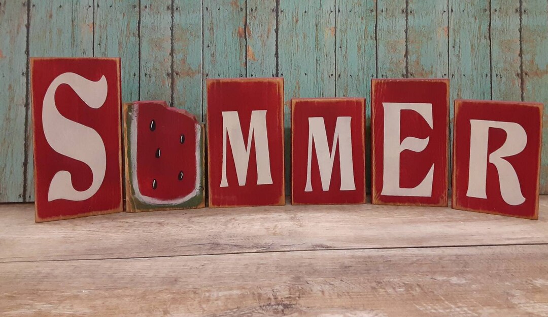 Summer Blocks Summer Decor Summer Signs Wood Shelf Sitters Watermelon ...