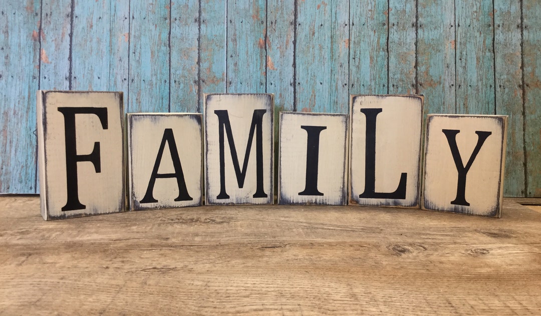 Family Blocks Family Signs Family Decor Farmhouse Decor Wood Shelf ...