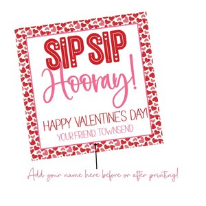 Digital Download Sip Sip Hooray Straw Valentine Card, Red and White ...