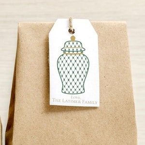 Green Chic Ginger Jar Gift Tags, Personalized Christmas Chinoiserie ...