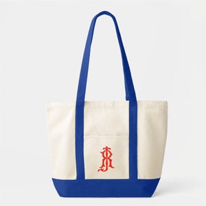 Monogram Canvas Boat Tote Bag, Two Letter Custom Monogram Colored Bag ...