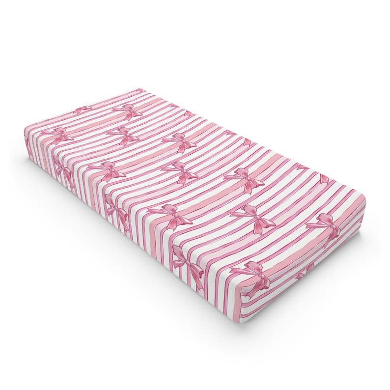 Pink and White Coquette Ribbon Crib Sheet, Bow Diaper Pad Cover, Pink ...