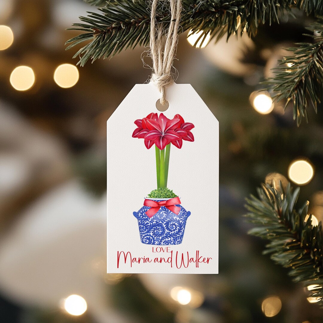 Amaryllis Gift Tags, Christmas Flower Gift Tags, Personalized ...