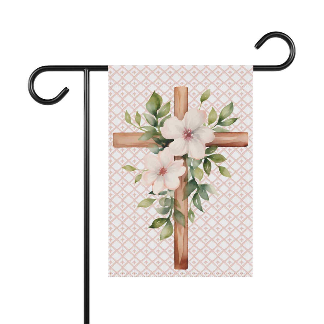 Floral Easter Cross Garden Flag, Religious Garden Flag, 12'' × 18 ...