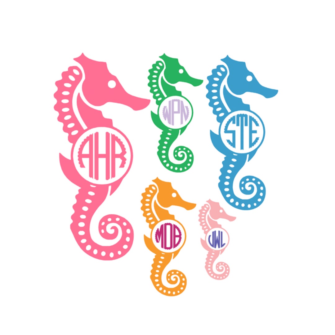 Seahorse Monogram Vinyl Decal Sticker, Custom Sea Horse Monogram Decal ...