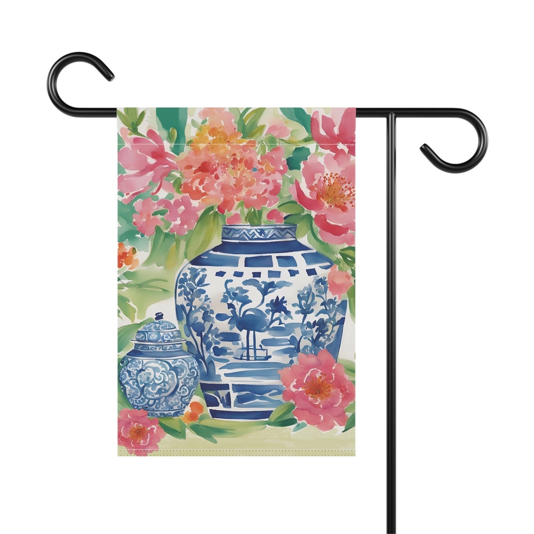 Chinoiserie Blue and White Flowers Spring Garden Flag, 12'' × 18'' Blue ...