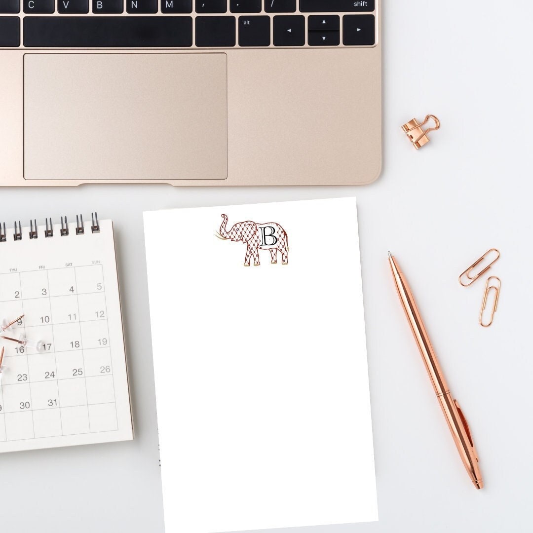 Custom Monogram Elephant Note Pad, Colorful Chic Elephant Gift ...