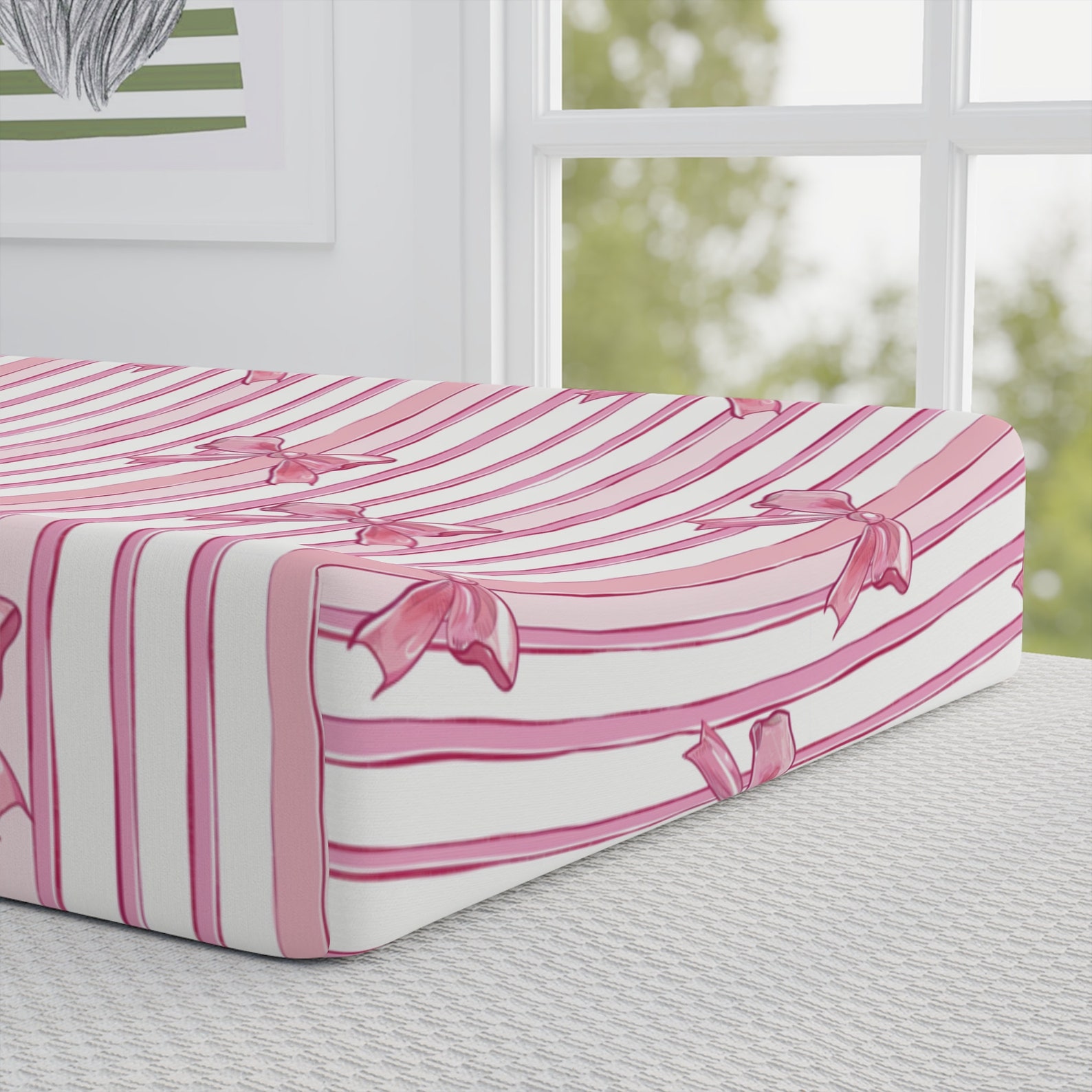 Pink and White Coquette Ribbon Crib Sheet, Bow Diaper Pad Cover, Pink ...