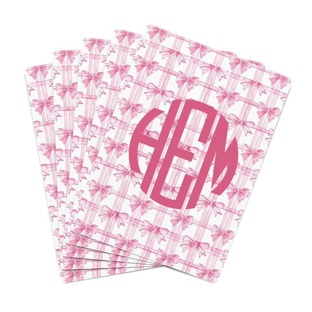 Pink Coquette Bows Monogram Playing Cards, Custom Deck of Cards ...