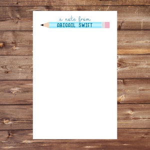 Personalized Teacher Notepad, A Note From Teacher Pencil Post It, Cute ...