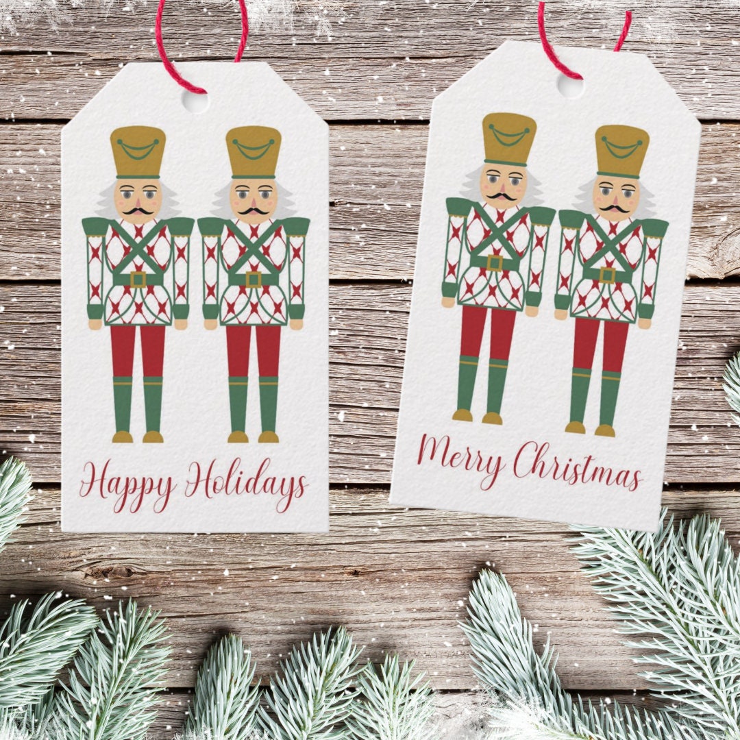Christmas Nutcracker Gift Tags, Personalized Red and Green Chinoiserie ...