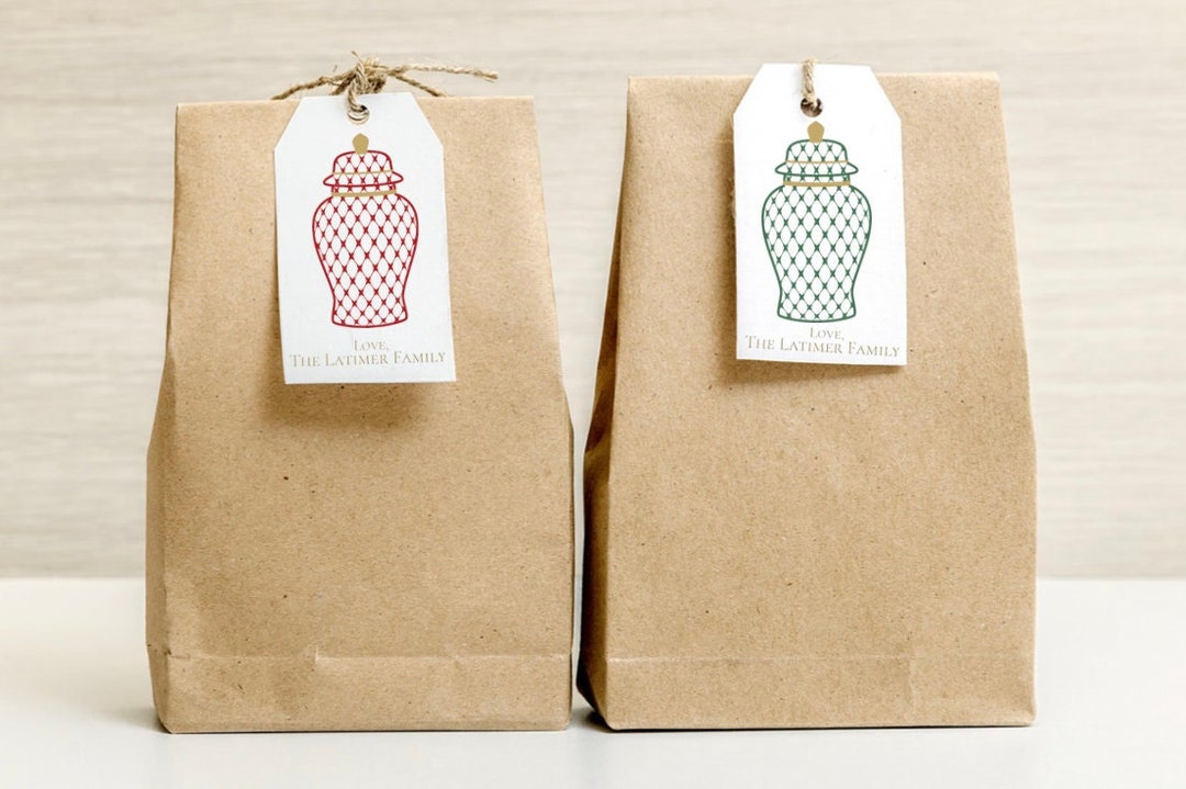 Red Chic Ginger Jar Gift Tags, Personalized Christmas Chinoiserie Tags ...