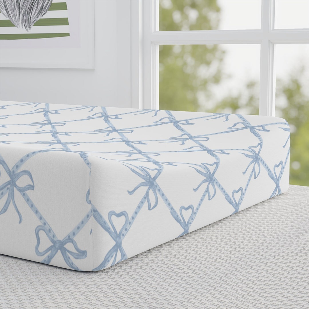 Blue and White Ribbon Baby Changing Pad Cover, Blue & White Bow ...