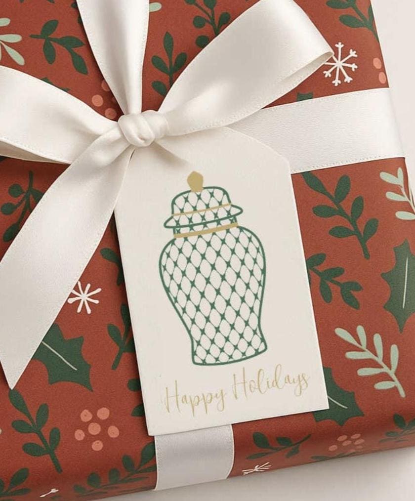 Green Chic Ginger Jar Gift Tags, Personalized Christmas Chinoiserie ...