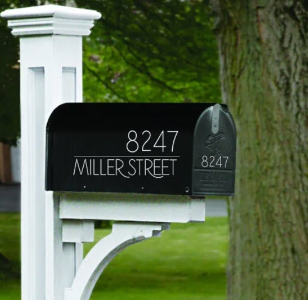 Set of Custom Mailbox Numbers With Street Address Name Decal, Modern ...