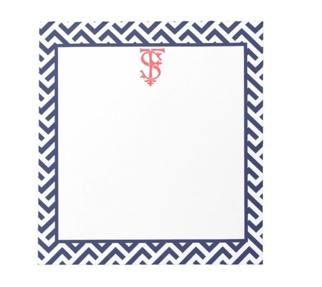 Navy Blue Zig Zag Note Pad, Monogram Sticky Notes, Custom Two Letter ...