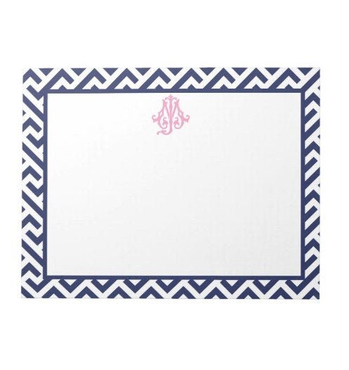 Navy Blue Zig Zag Note Pad Monogram Sticky Notes Custom Two | Etsy