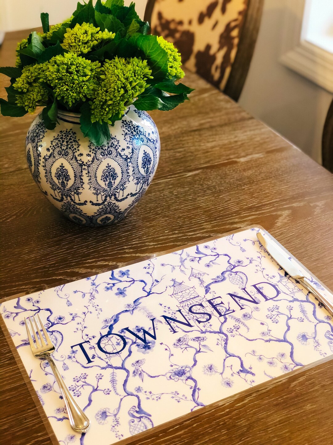 Chinoiserie Placemat, Laminated Monogram Placement, Personalized ...