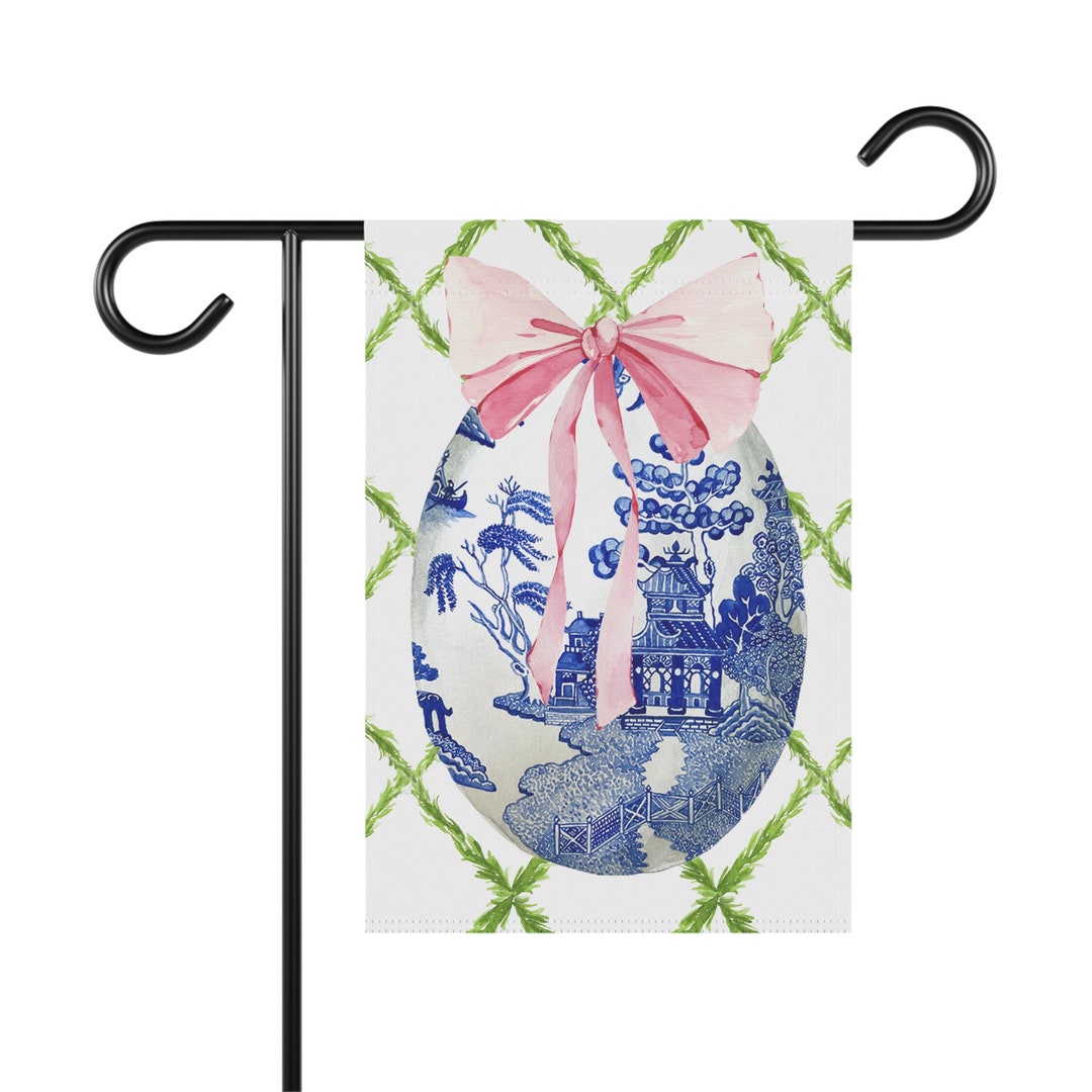 Chinoiserie Easter Garden Flag, 12'' × 18'' Blue and White Plant Flag ...