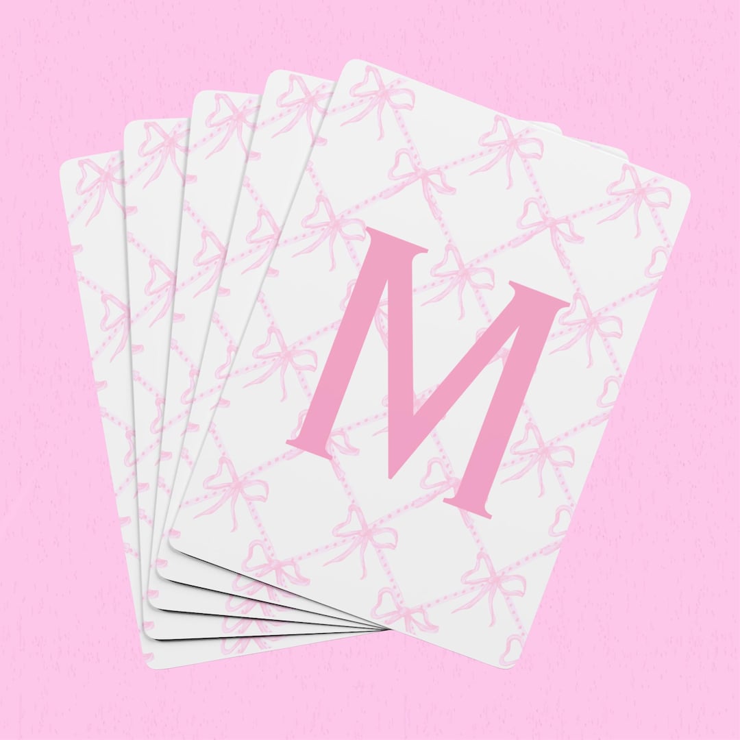 Monogram Pink Ribbon Playing Cards, Pink and White Coquette Deck of ...