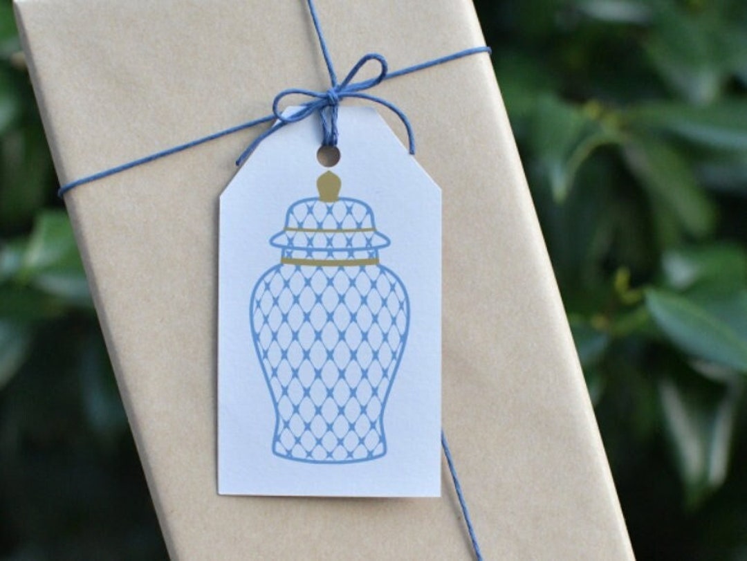 Blue Ginger Jar Gift Tags, Personalized Blue and White Chinoiserie Tags ...