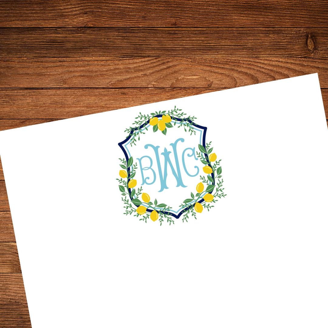 Monogram Lemon Crest Custom Notepad, Grandmillenial Personalized Post ...