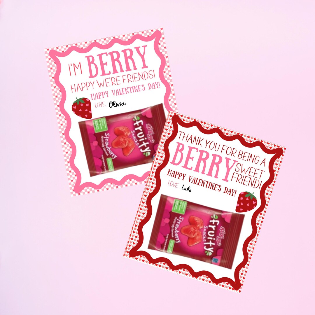 Fruit Snack Valentine Cards, Berry Happy Preschool Valentine,class ...