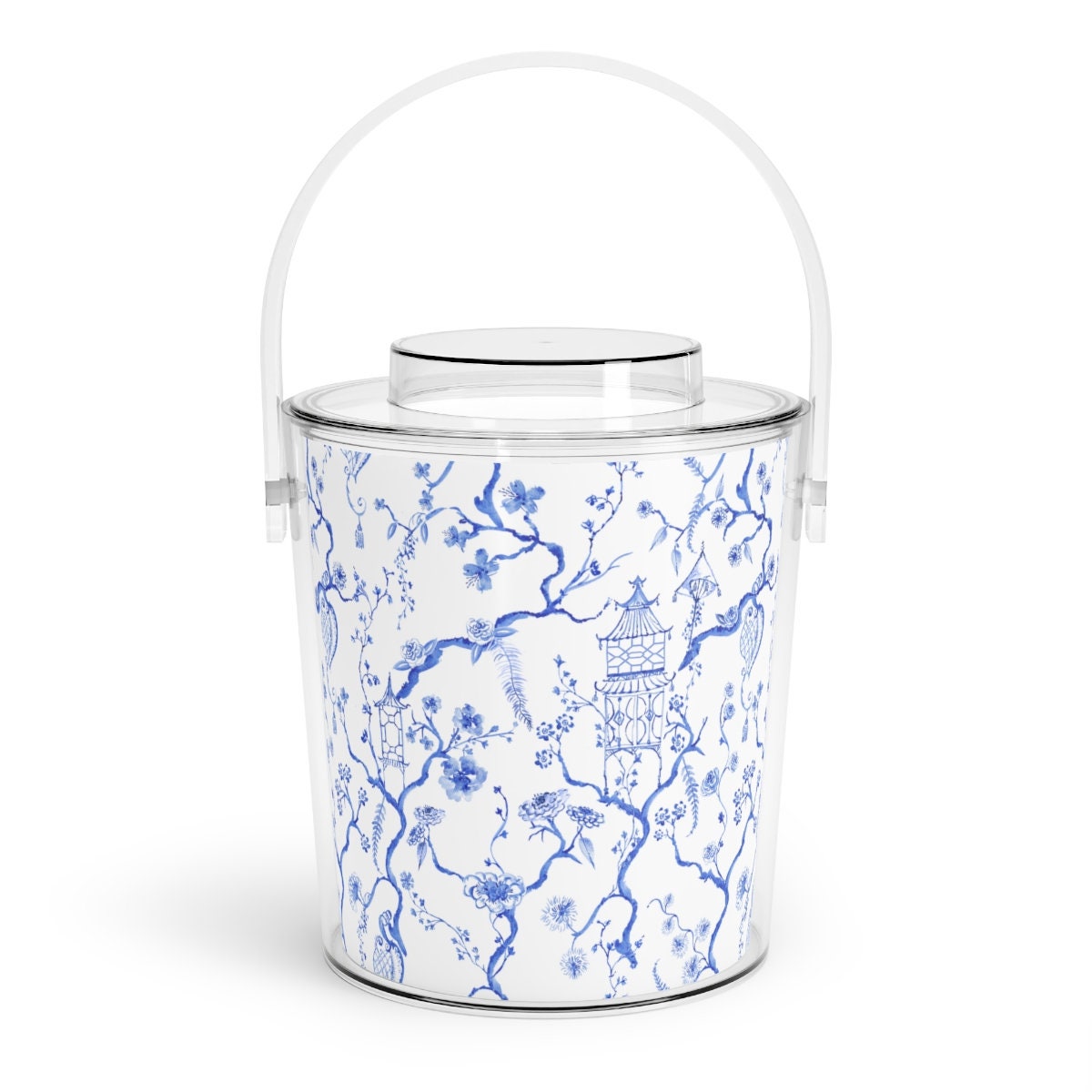 Chinoiserie Ice Bucket With Tongs Custom Monogram Blue and - Etsy