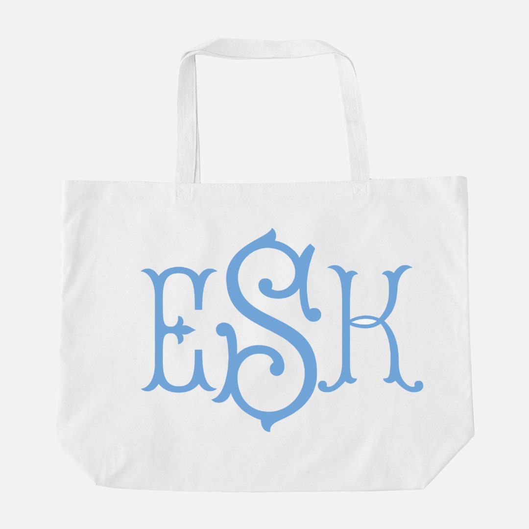 Monogrammed White Oversized Tote Bag, Monogram Shopping Bag, Double ...