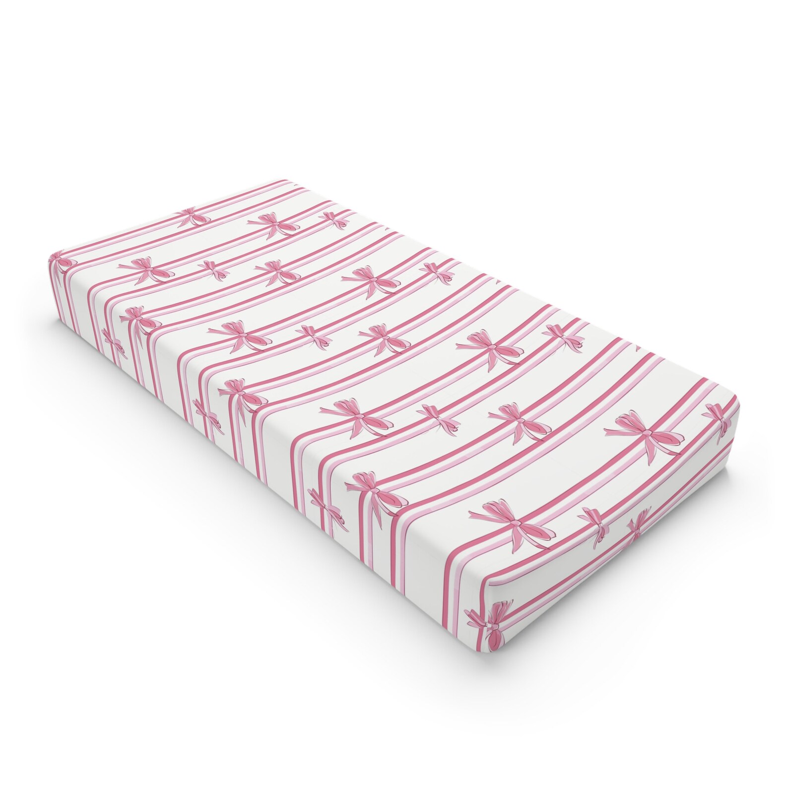 Pink and White Coquette Ribbon Crib Sheet, Bow Diaper Pad Cover, Pink ...