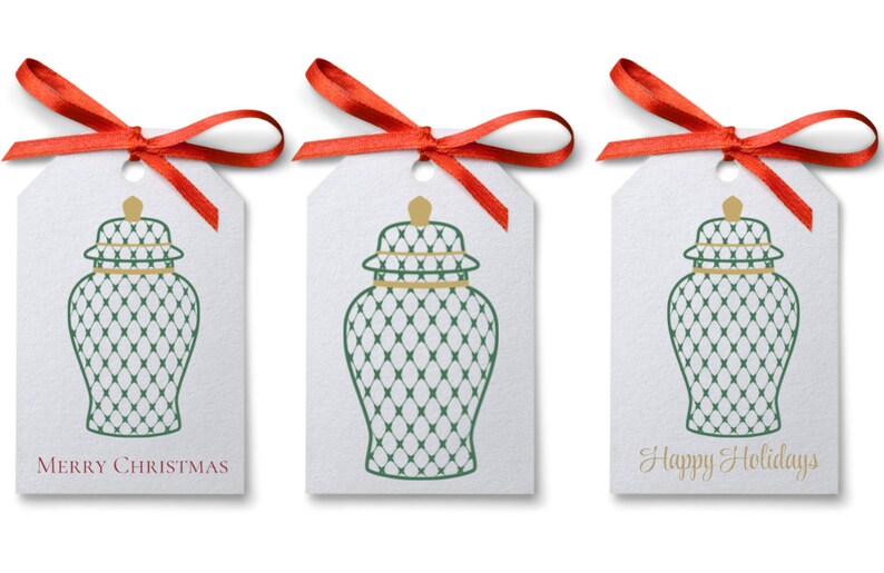 Green Chic Ginger Jar Gift Tags Personalized Christmas - Etsy
