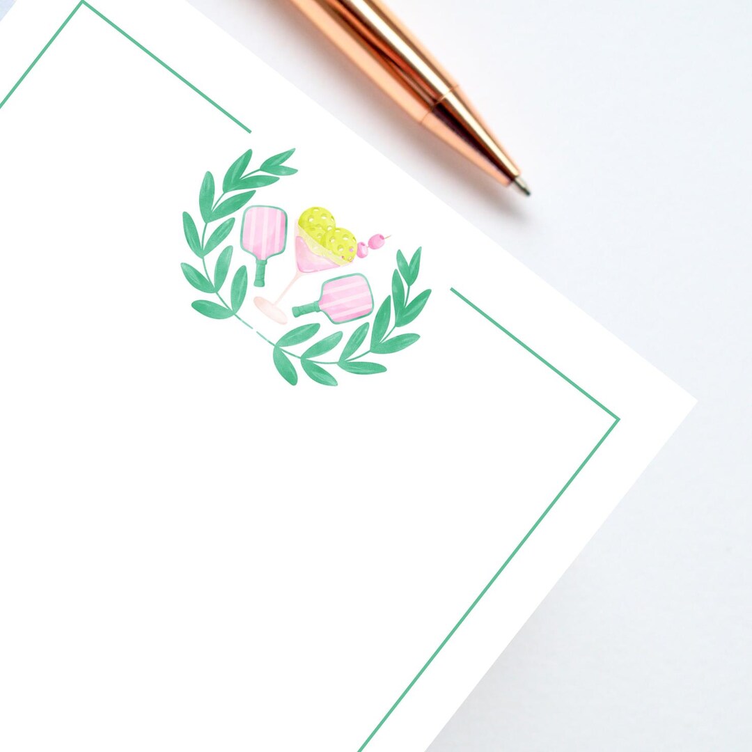 Pink & Green Custom Pickleball Crest Note Pad, Personalized Pickleball ...