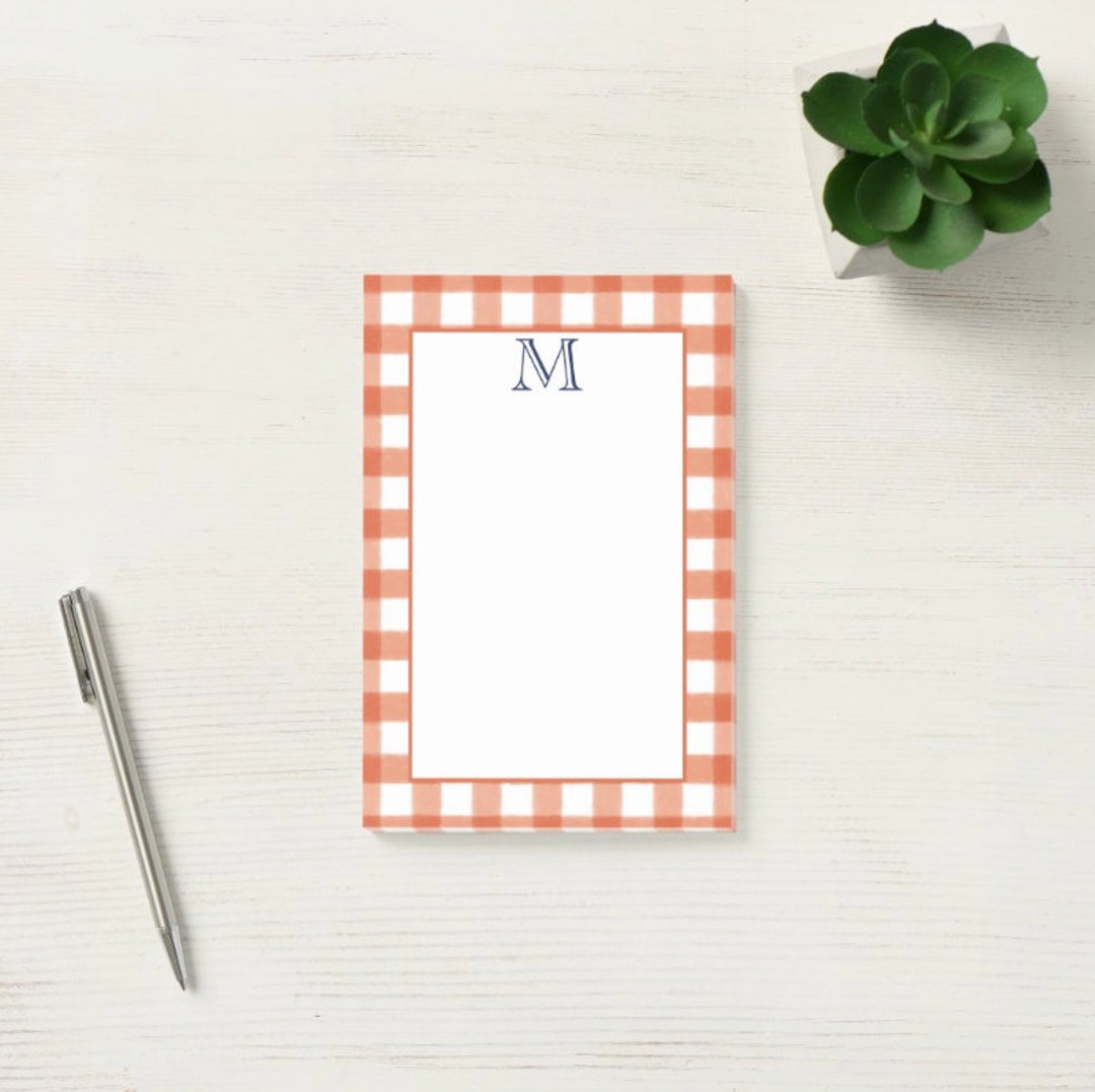 Orange Gingham Monogram Post-it® Notes, Custom Two Letter Monogram ...