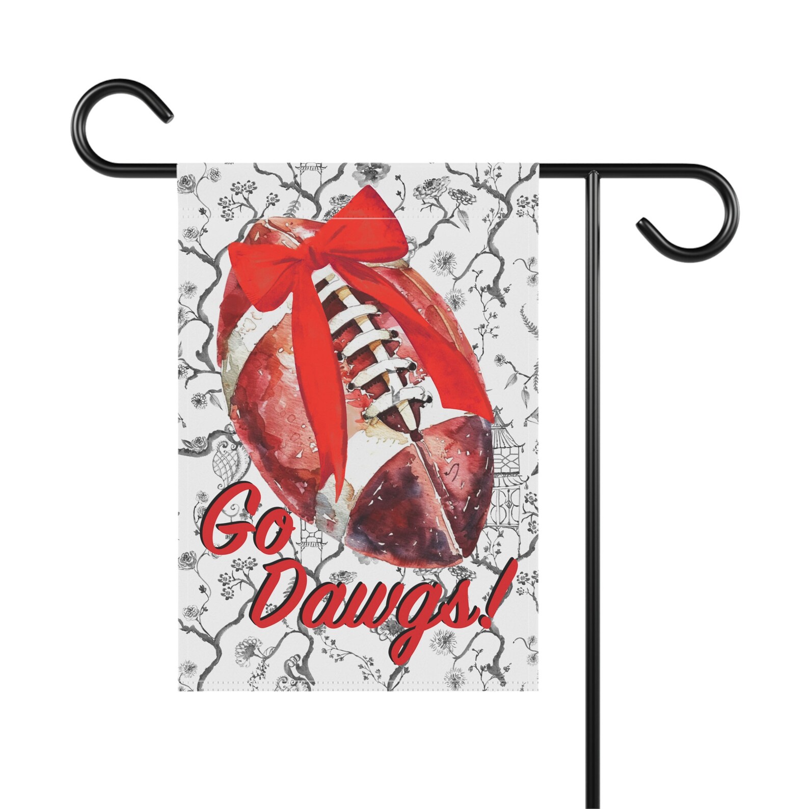 Go Dawgs Chinoiserie Watercolor Football Garden Flag, Red Football Flag ...
