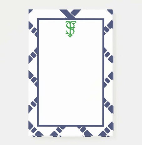 Navy Blue Bamboo Note Pad Monogram Sticky Notes Custom Two | Etsy