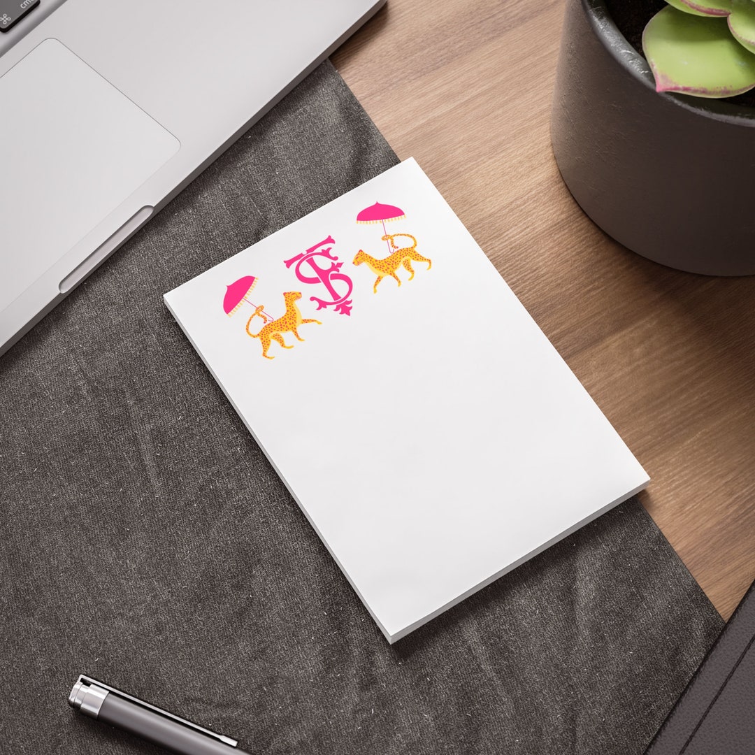 Preppy Pink Cheetah Monogrammed Notepad & Post-it® Notes, Custom ...