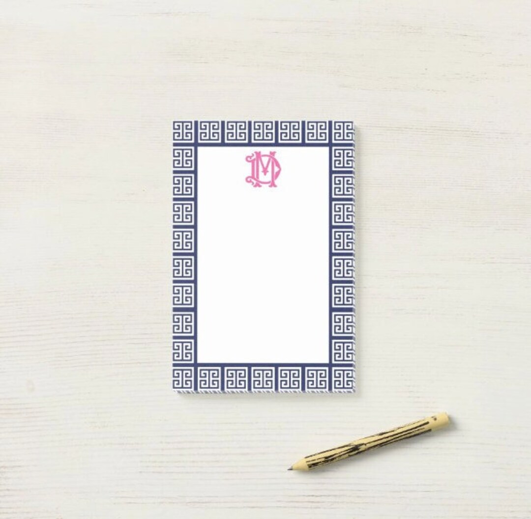 Navy Blue Greek Key Monogram Post-it® Notes, Custom Two Letter Monogram ...