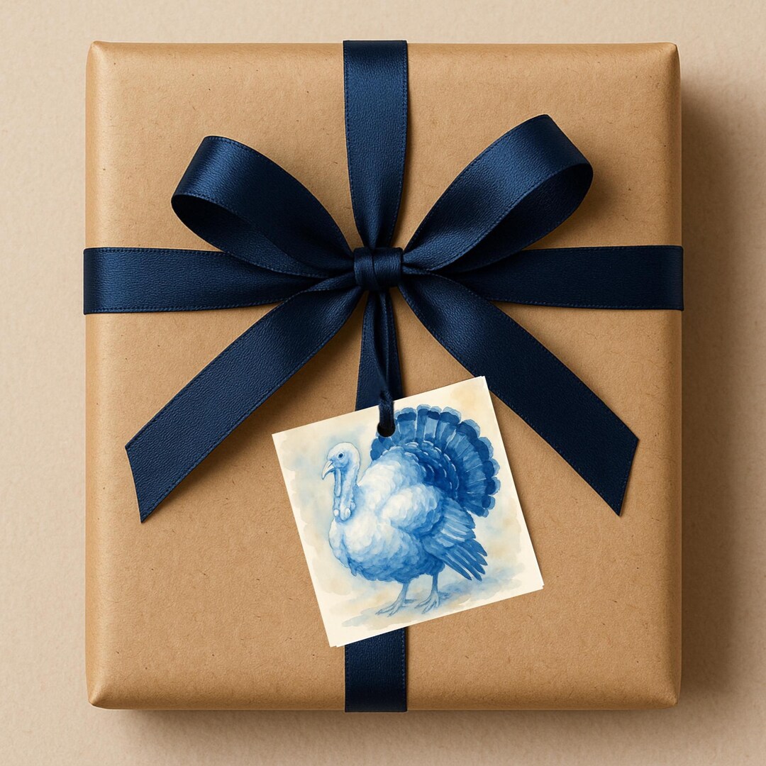 Blue & White Watercolor Turkey Gift Tags, Custom Thanksgiving Gift Tags ...