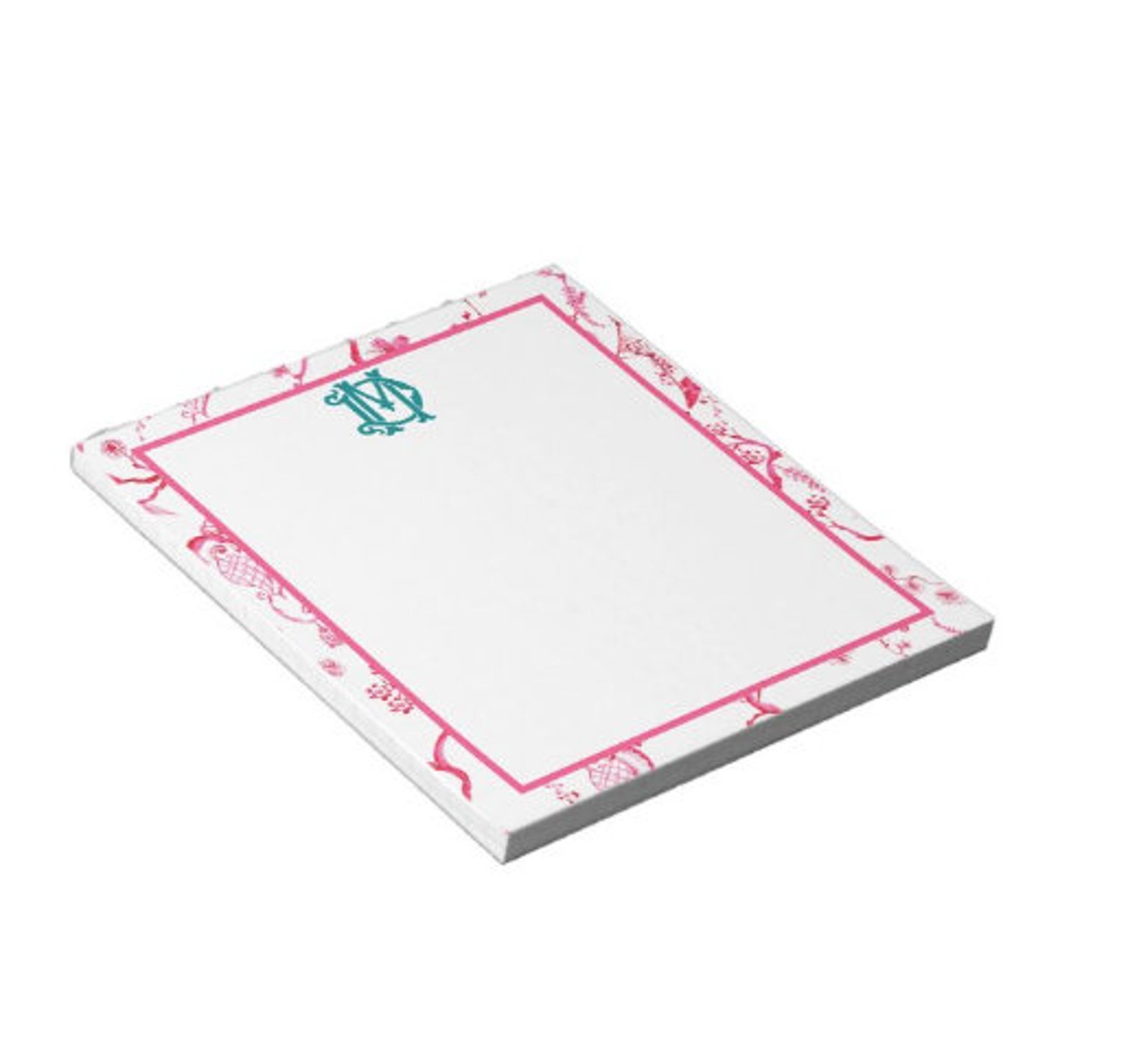 Personalized Pink Chinoiserie Note Pad, Pink and White Pagoda Monogram ...