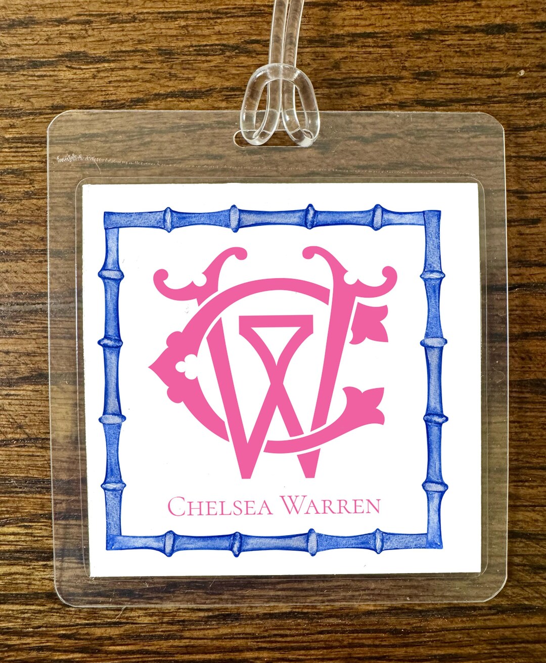 Custom Bag Tag, Blue Bamboo Monogrammed Laminated Square Luggage Tag ...