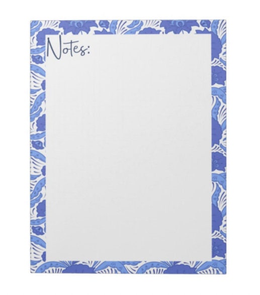 Blue and White Floral Note Pad Large 8.5 x 11 Customized To | Etsy