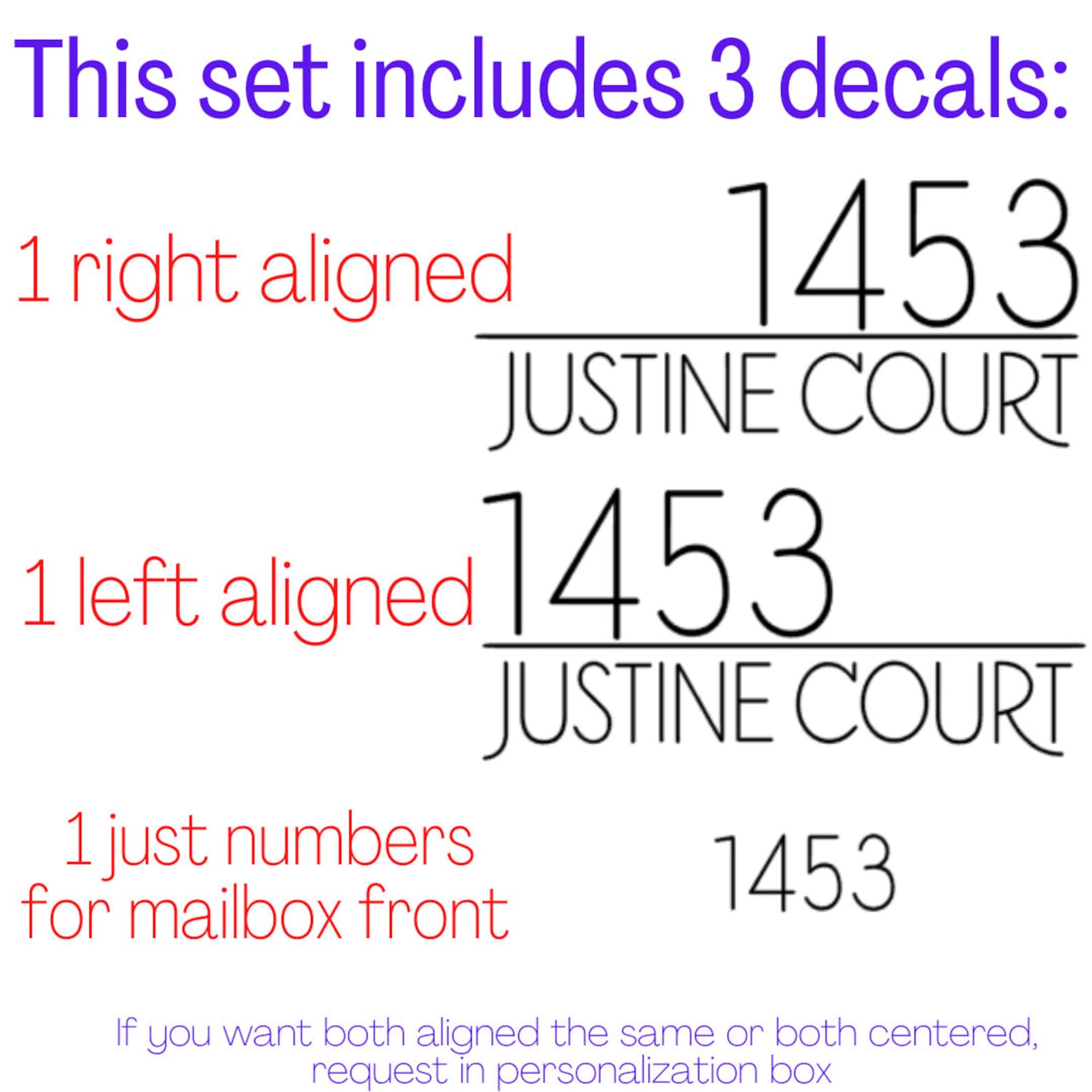 Set of Custom Mailbox Numbers With Street Address Name Decal, Modern ...