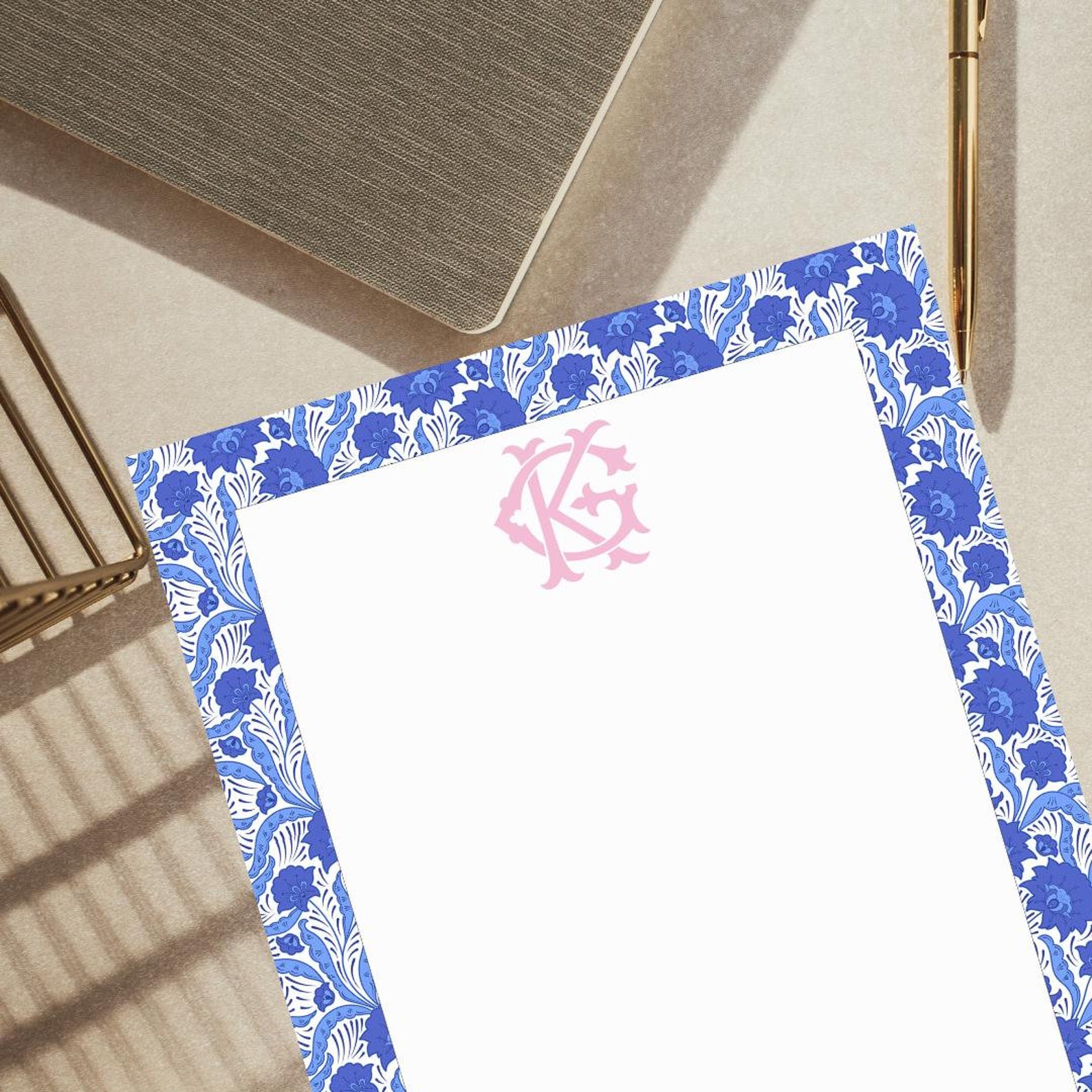 Blue and White Floral Note Pad, Large 8.5 X 11 Customized to Do List ...