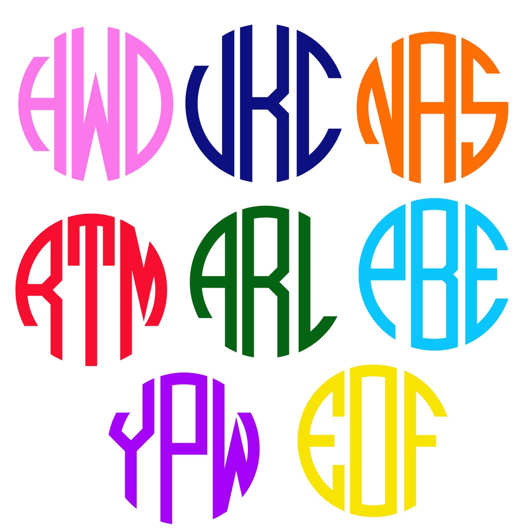 Circle Monogram Vinyl Decal Sticker, Custom Block Monogram Decal, Three ...