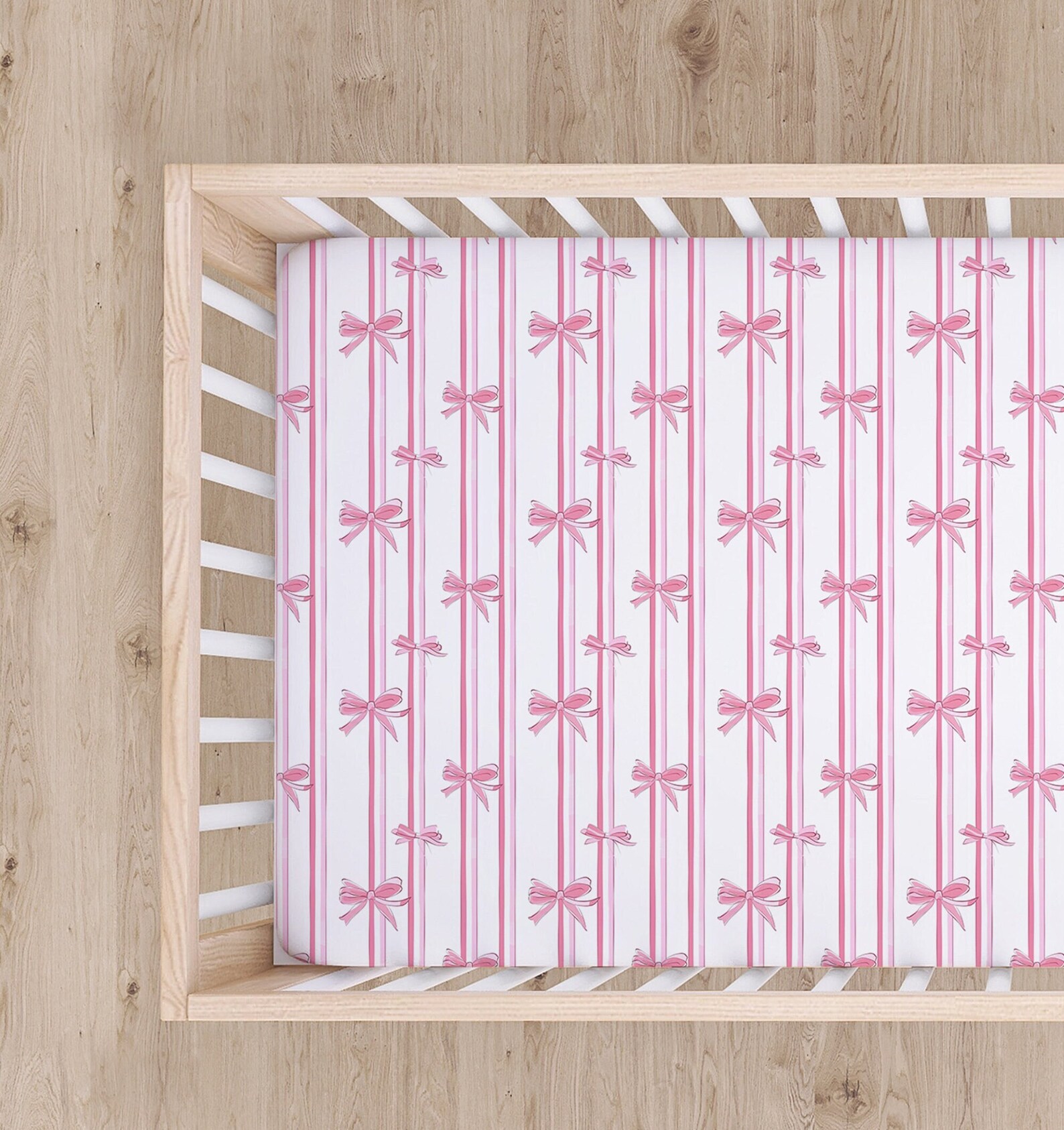 Pink and White Coquette Ribbon Crib Sheet, Bow Diaper Pad Cover, Pink ...